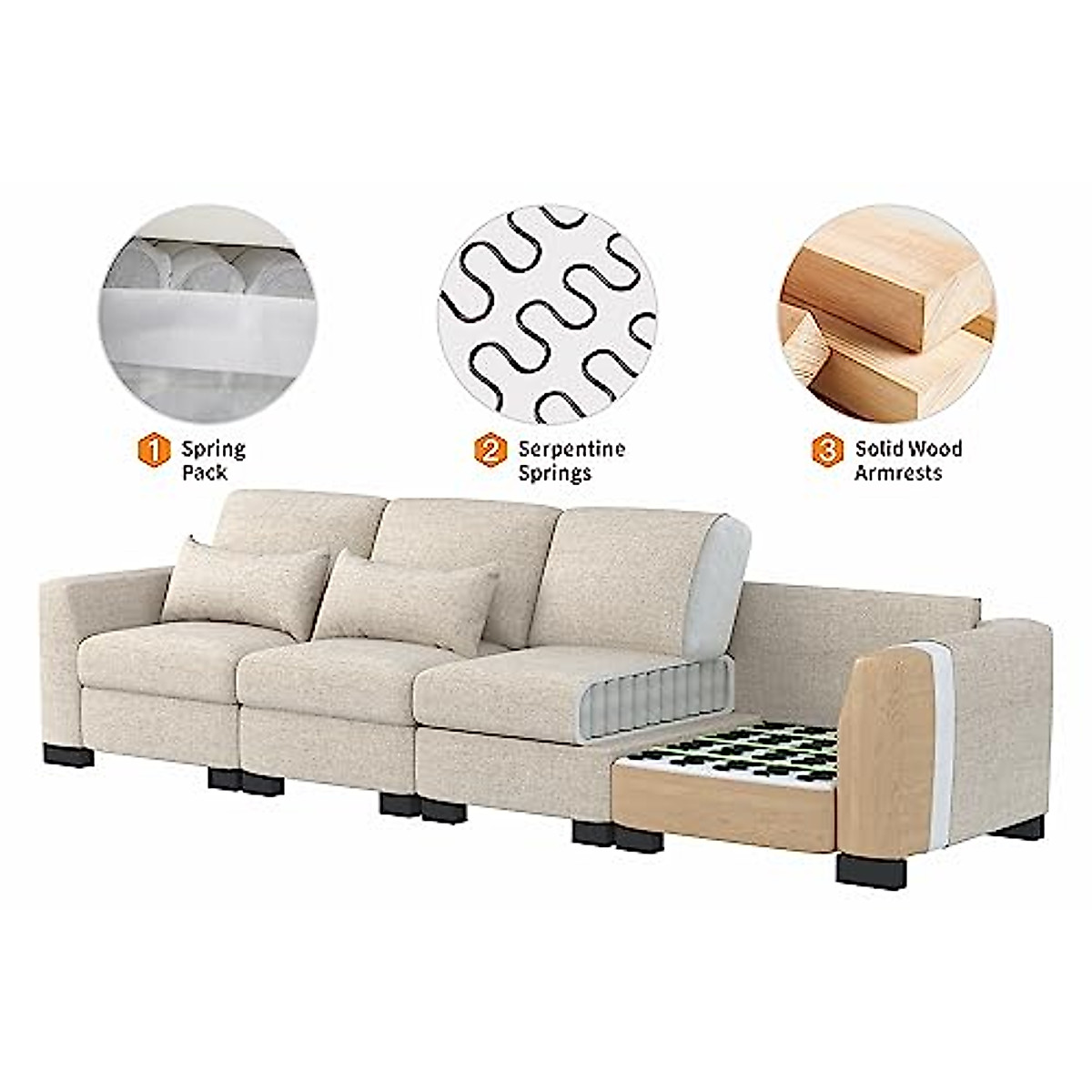 Sunrise Coast Modular Sofa Couch 130" Convertible L Shaped Sofas&Couches with Movable Ottoman Sectional, Beige