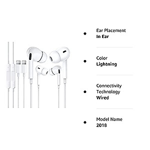 2 Pack-iPhone Earbuds with Lightning Connector(Built-in Microphone & Volume Control) in-Ear Stereo Headphone Headset Compatible with iPhone 12/SE/11/X/8/ipad - All iOS System[Apple MFi Certified]