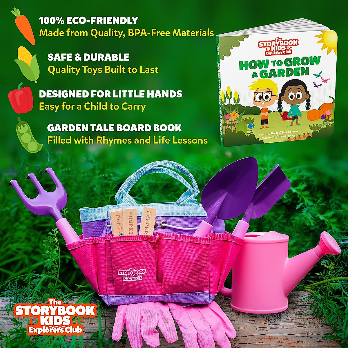 Kids Gardening Tool Set Bundle Includes 2 Color Variations (Pink and Blue) and a Delightful How to Garden Tale Board Book in Each Toy Set