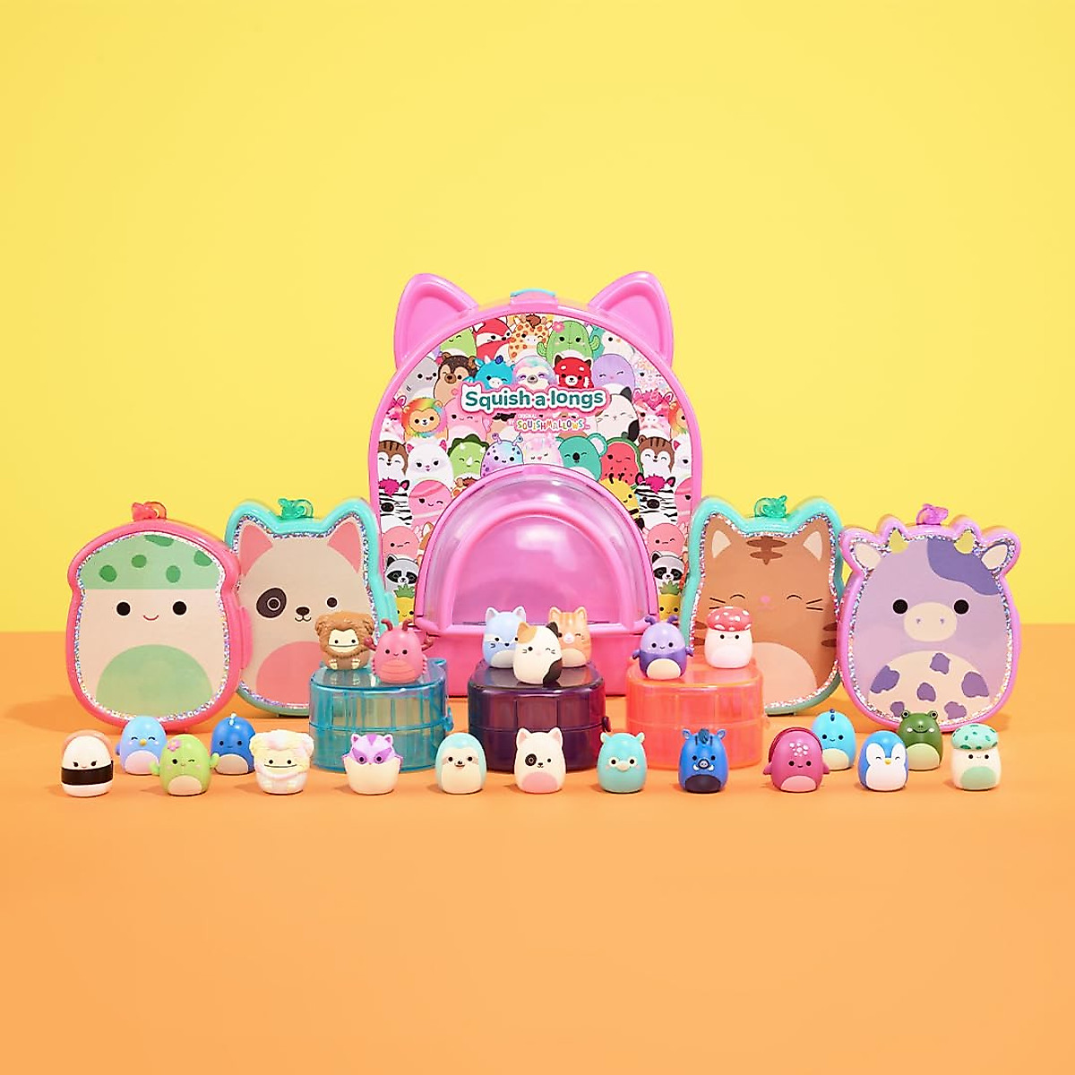 Squish-a-longs 14 Pack - Series 1 - (14) 1” Mini-Squish with 4 Accessories, Ring, and Collector’s Guide - Collect, Trade, & Play