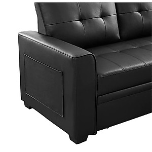 INFINI FURNISHINGS Reversible Faux Leather Pocket Sleeper Sofa in Black