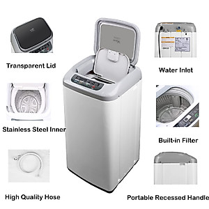 Frestec Portable Washing Machine, 0.84 Cu.Ft. Full-Automatic Small Washer, 2 in 1 Compact Laundry Washer, 8 Wash Cycles 3 Water Level Selections, Perfect for Apartment, Home, Dorm
