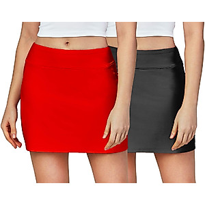 DEVOPS Women's 2-Pack Active Athletic Skort with Pockets Running Golf Workout Tennis Skirts (Small, Black/Red)