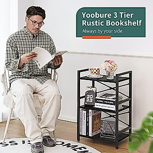 Yoobure Bookshelf Small Book Shelf, Solid Industrial 3 Tier Shelf Bookcase, Short Book Case for Bedroom, Living Room, Office Home, Small Spaces, Easy Assembly Black
