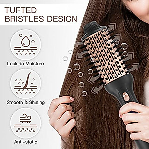 Hot Air Brush, Blow Dryer Brush, Deyzeum One Step Hair Dryer & Volumizer, Hair Straightener Brush Comb for Women, Negative Ion Anti-Frizz Blowout Brush for Drying, Straightening, Curling, Salon, Black