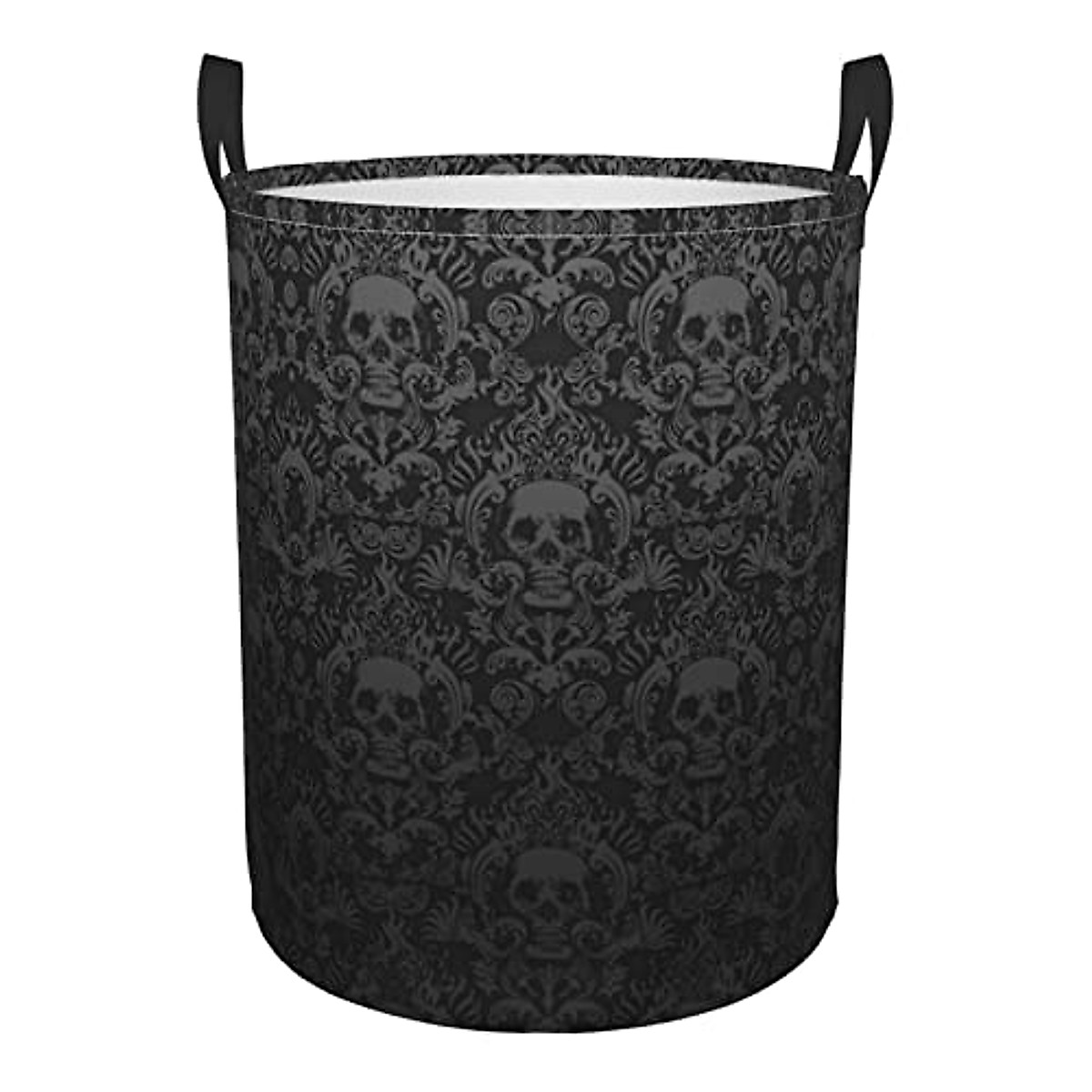 Waterproof Black Goth Gothic Skull Damask Pattern Circular Hamper Round Laundry Baskets Foldable Laundry Bags For Family/Kids/Bathroom/Bedroom/Dorm Medium