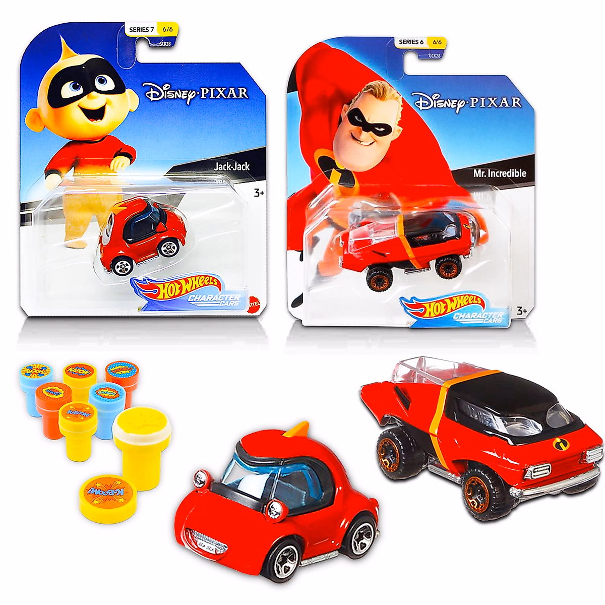Classic Disney Hot Wheels Incredibles Character Cars Set - Bundle with 2 Hot Wheels Toy Cars Featuring Mr. Incredible and Jack Jack (Party Supplies and Favors)