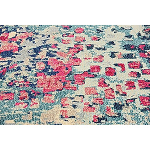 Unique Loom Jardin Collection Colorful, Vibrant, Abstract, Modern Area Rug, 4 x 6 ft, Blue/Pink