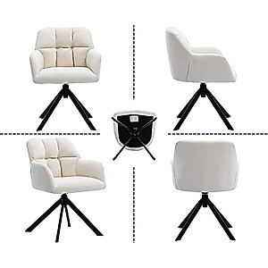 Shunzhi Modern Velvet Office Chair No Wheels Swirl Desk Chair Comfy Computer Task Chair Metal Legs Upholstered Accent Arm Chair for Living Room/Bedroom/Small Spaces/Home Office, White