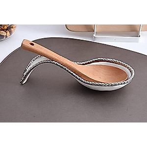 Pampa Bay Salerno Platinum Spoon Rest, 4-inches, Porcelain and Titanium, White and Silver