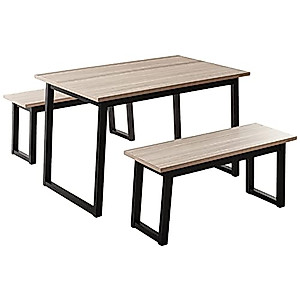Signature Design by Ashley Waylowe Modern 3-Piece Dining Set, Includes Table and 2 Benches, Black & Beige