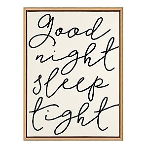 Kate and Laurel Sylvie Good Night Sleep Tight Framed Linen Textured Canvas Wall Art by Maggie Price of Hunt and Gather Goods, 18x24 Natural