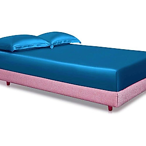 Dhruvi Bedding Ultra Soft Silk Satin Queen Size Turquoise Blue 4 Piece Duvet Cover Set (Duvet Cover + Fitted Sheet 15'' + 2 Pillow Cases) Luxury Satin Zipper Closure Soft Comforter Protector