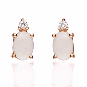 Gin & Grace 10K Rose Gold Natural Opal & Diamond (I1,I2)Stud Earring for Women