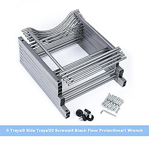 HEOMU 5 Gallon Water Jug Rack, 5-Tier Water Bottle Holder Storage Rack, Water Jug Organizer for Kitchen, Office, Garage, Silver