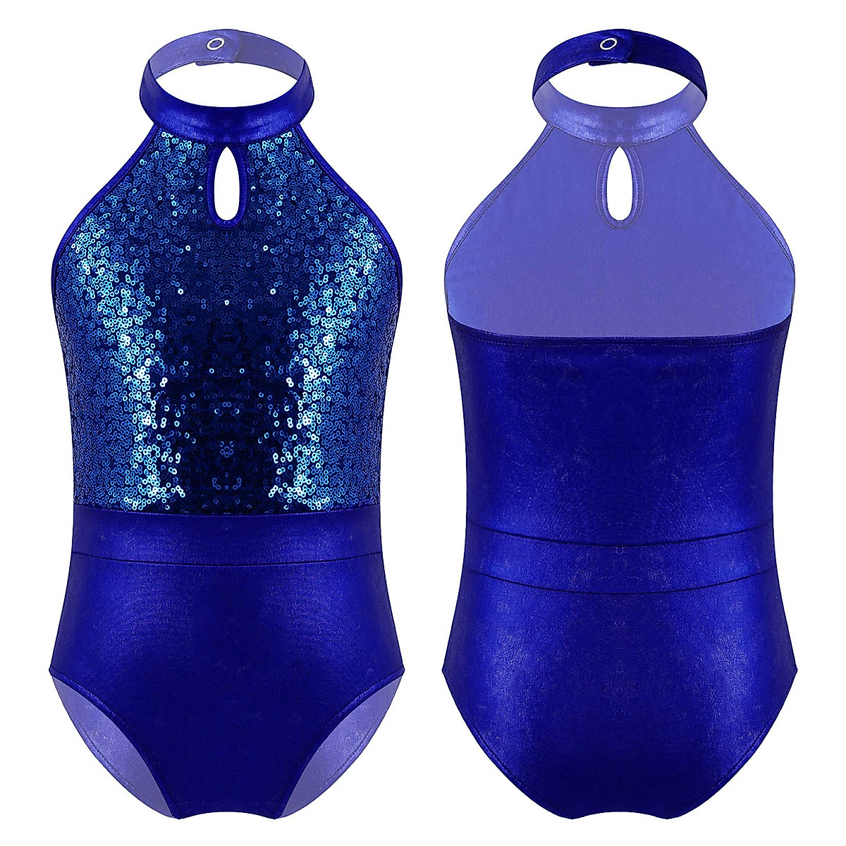 VernLan Kids Girls Sequins Sparkly Leotard Turtle Neck Ballet Dance Gym Bodysuit Jumpsuit Performance Costumes Royal Blue 8 Years