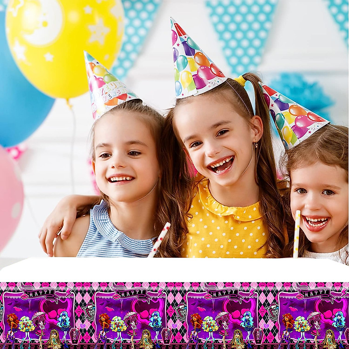 We1Fit 2Pcs Monster-High School Tablecloth Disposable Tablecover Birthday Party Supplies and Decorations for Kids Baby Shower Rectangle Tables 70"X42"