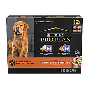 Purina Pro Plan Complete Essentials Lamb and Vegetables and Turkey and Vegetables Slices in Gravy 12ct High Protein Wet Dog Food Variety Pack - (Pack of 12) 13 oz. Cans