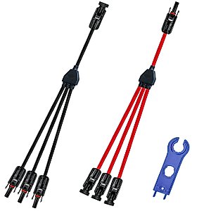 WOODGUILIN Solar Y Connector,Solar Y Branch Parallel Cable,Solar 1 to 3 Male Female Connector Adapter,10AWG 45A Waterproof IP68 40CM Cable,for Solar Panels,Solar Cells (MFFF&FMMM, 1 Pair)