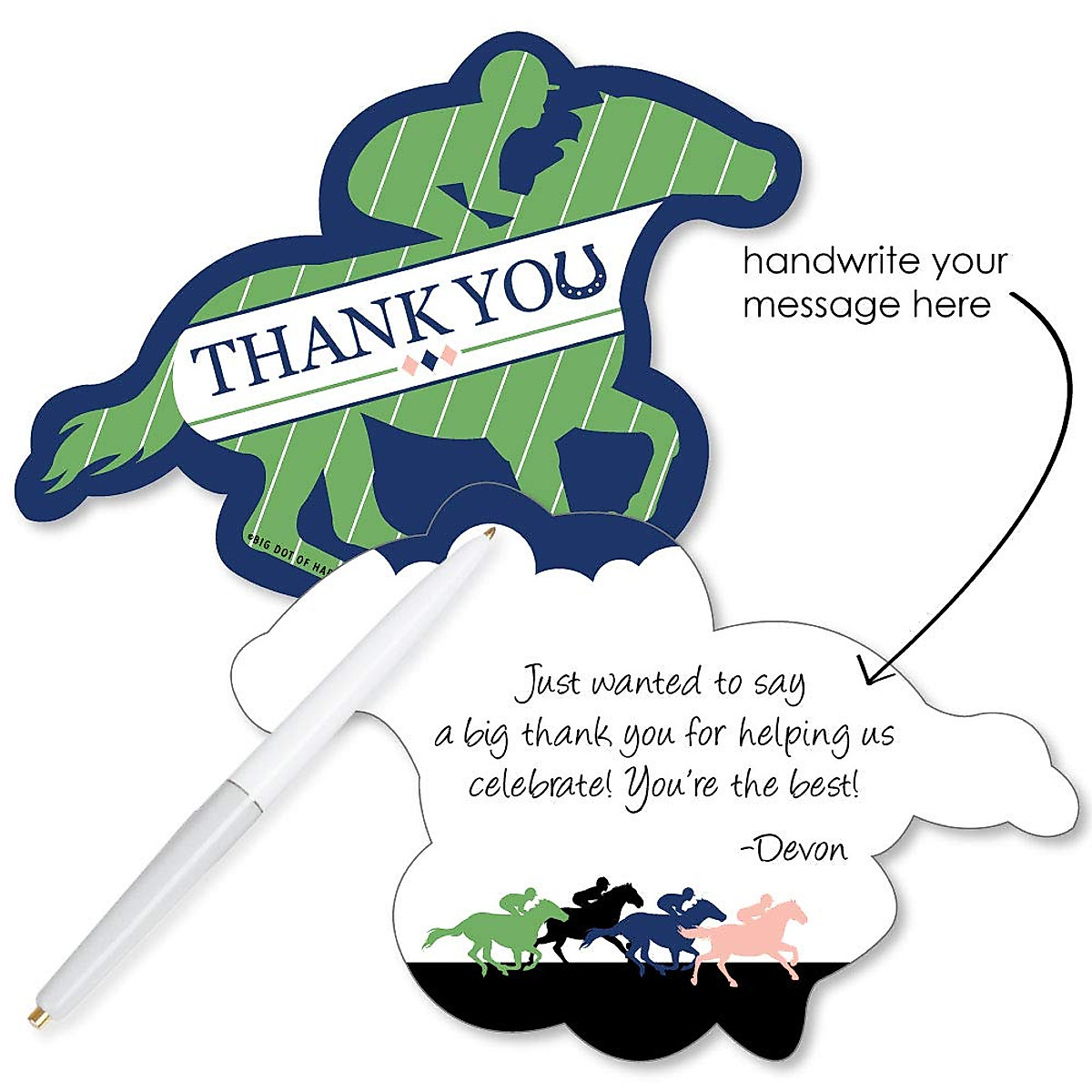 Big Dot of Happiness Kentucky Horse Derby - Shaped Cards - Race Party Thank You Note with Envelopes - Set of 12