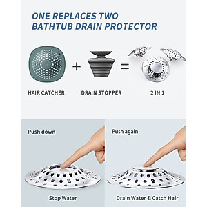 Upgraded 2 in 1 Bathtub Stopper with Drain Hair Catcher, Anti-Clogging Tub Stopper with Dual Filtration Design, Pop-up Bath Tub Stoppers Bathtub Drain Plug for 1.45-1.85" Drain Hole