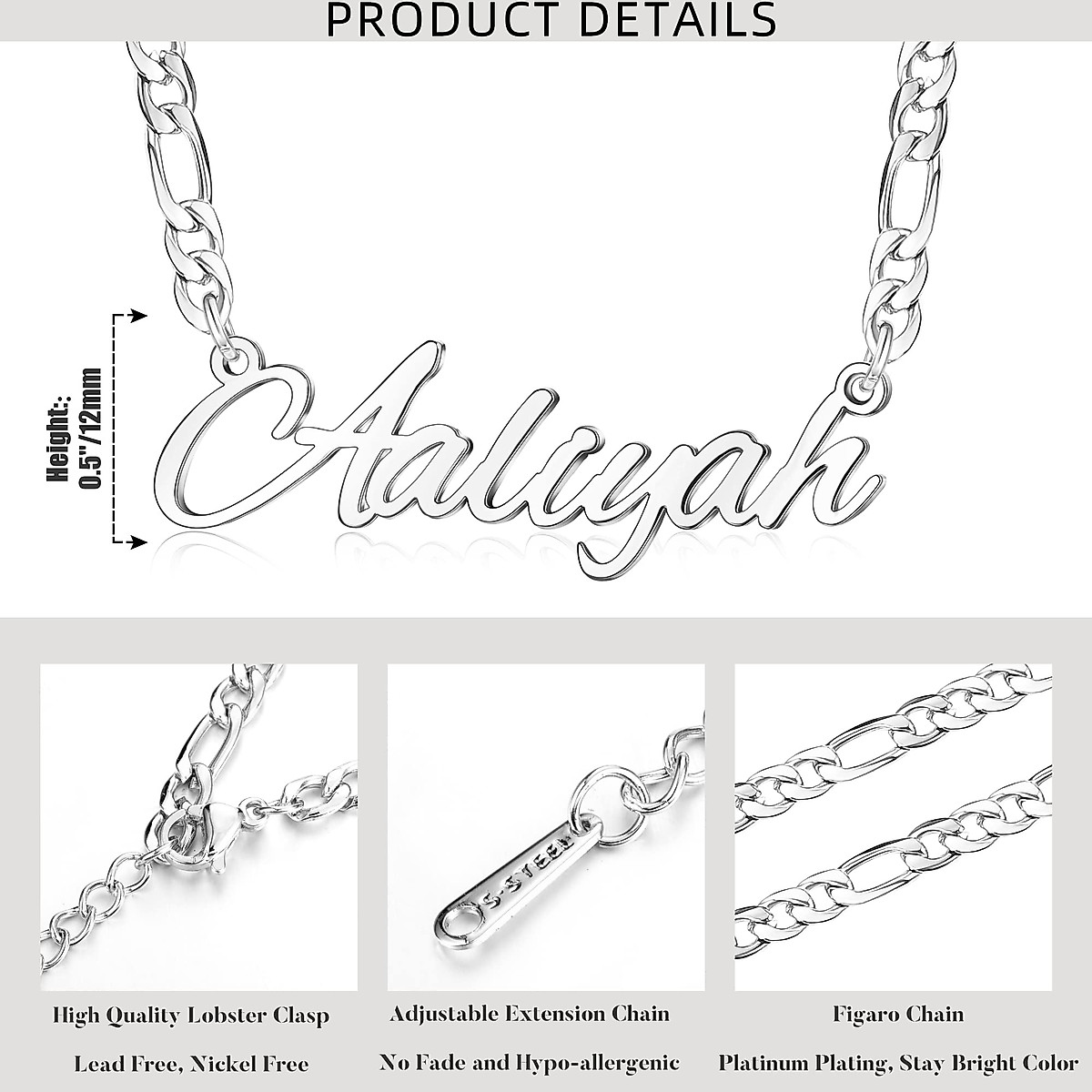 Jewenova S925 Sterling Silver Name Necklace Personalized,Custom nameplate Pendant Necklace for Women Personalized Jewelry Gift with Box