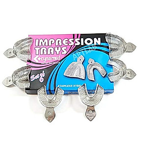 Premium German Dental Autoclavable Metal Impression Trays Stainless Steel Upper Lower Dental Perforated Impression Trays Set of 6 Cyanemed