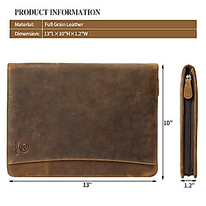 Ringsun Leather Portfolio Organizer with Zipper for Men Women, Leather Padfolio Business Resume Legal Pad Portfolio Notebook Binder for A4/Pad, Leather Folio Leather Folder, Brown