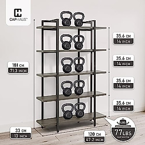 CAPHAUS 5-Tier Book Shelf, 71” H Vintage Industrial Bookcase with Open Display Shelving, Wooden and Metal Shelving Unit, Bookshelves and Bookcases, Stand Shelf for Bedroom, Home Office, Dark Grey