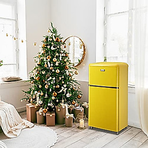 WANAI Compact Mini Refrigerator 3.2 Cu.Ft Small Refrigerator with Freezer, Retro Mini Fridge with Dual Door,7 Adjustable Thermostat, Adjustable Shelves For Dorm, Office Bedroom, Yellow