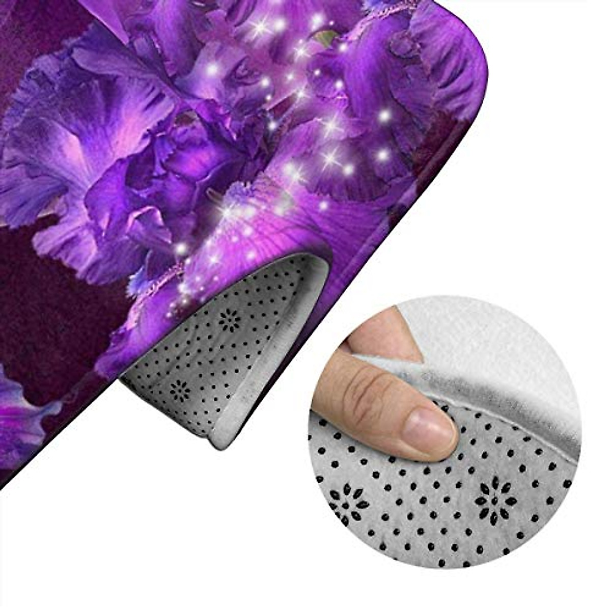 QIAOQIAO Purple Butterfly Bathroom Rugs and Mats Sets 3 Piece (Bath Mat U-Shaped Contour Shower Mat Non Slip Absorbent Toilet Lid Cover Washable) 40x60cm, OneSize