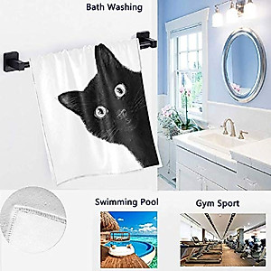 Naanle Cute Curious Black Cat Soft Highly Absorbent Guest Large Home Decorative Hand Towels Multipurpose for Bathroom, Hotel, Gym and Spa (16 x 30 Inches,White)