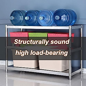 Stainless Steel Preparation Table Three-Tier Kitchen Workbench Metal Table Back Reinforced Beams High Load-Bearing Open Storage Shelves Large Storage(90x40x80cm)