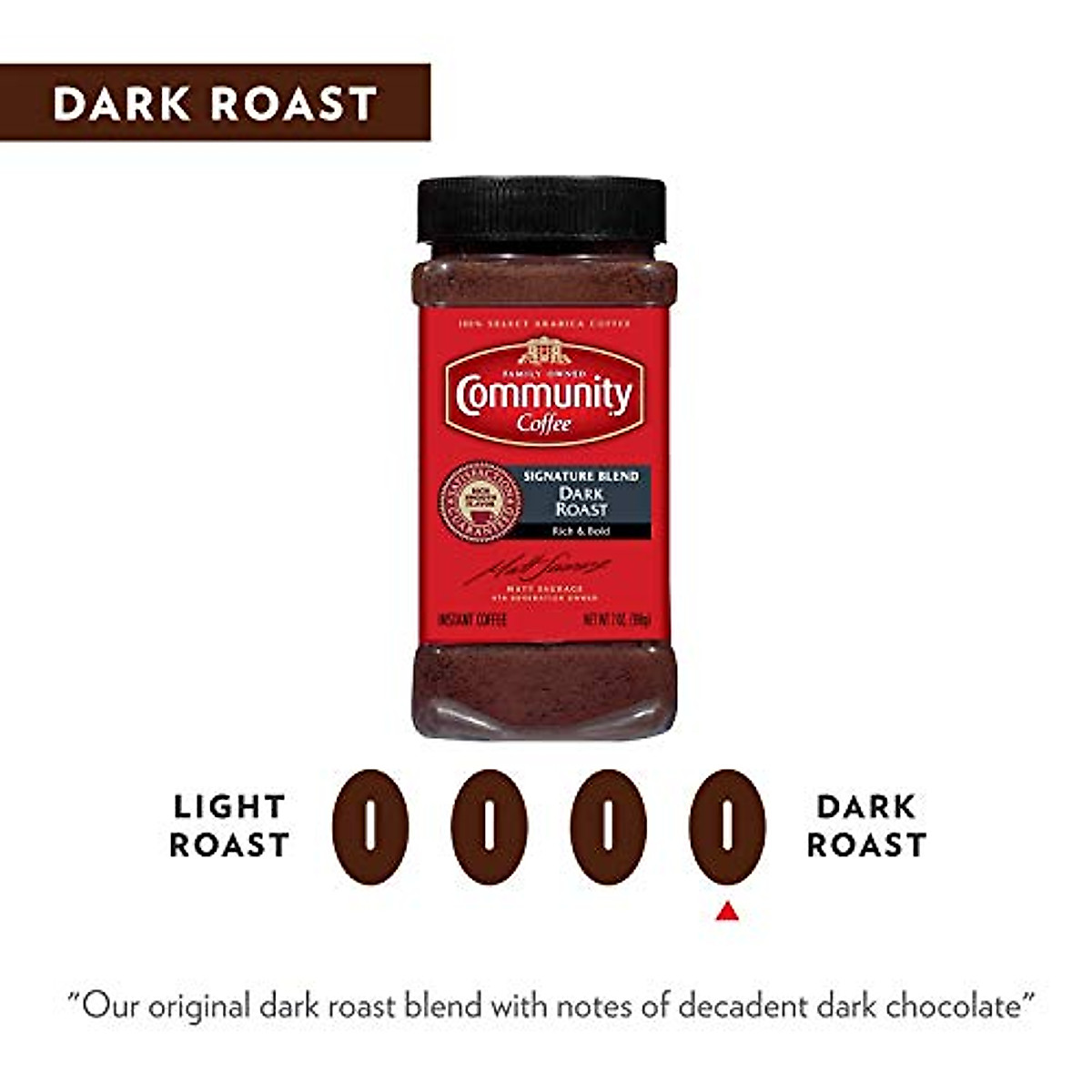 Community Coffee Signature Blend Instant Coffee, Dark Roast, 7 oz Jar (Pack of 4)