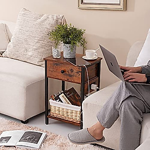 Yoobure Nightstand with Charging Station, Side Table End Table with Large Drawer and Storage Shelf, Bed Side Table/Night Stand with USB Ports & Outlets, Rustic Bedside Tables for Bedroom, Living Room