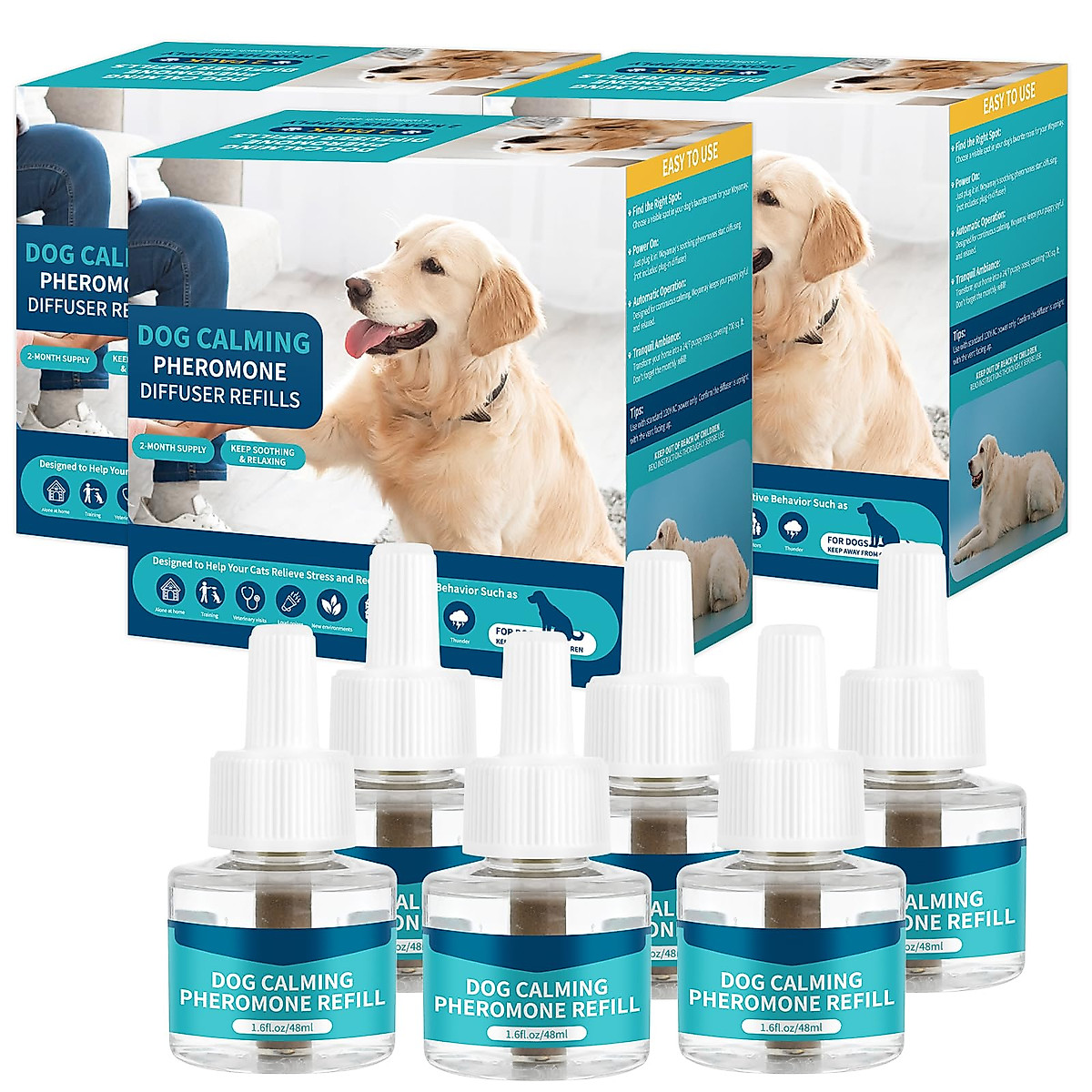 Dog Calming Diffuser Refills, 6 Pack Dog Calming Pheromones Diffuser for Dog Pheromones Calming Refill, 120 Days Anxiety Relief Stress Appeasing Pheromone Diffuser Calm Dog, Fits All Common Diffuser