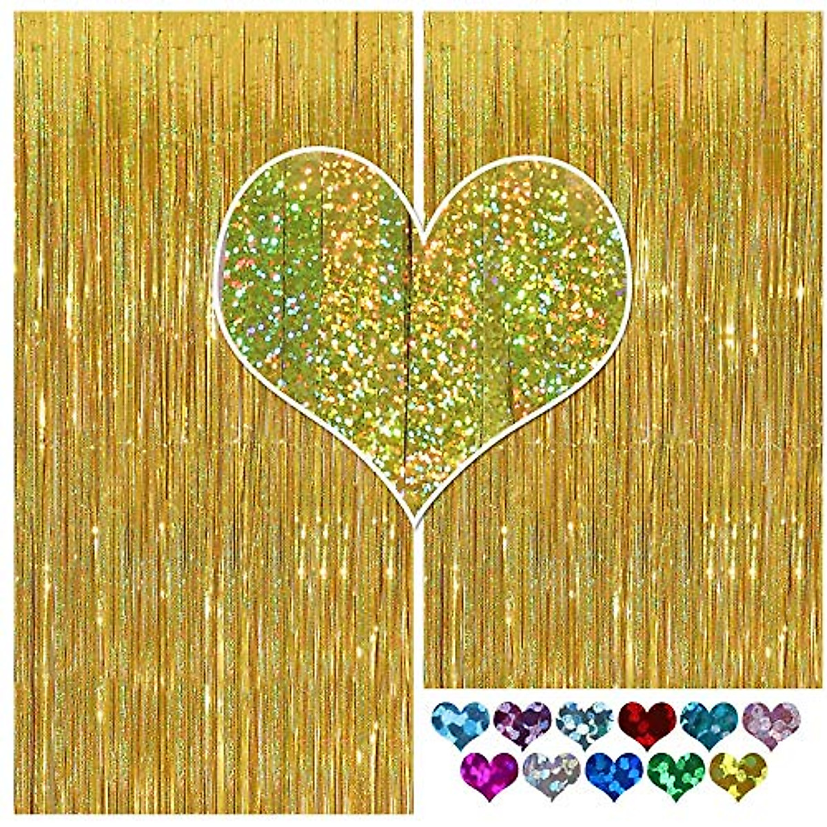 CYLMFC Gold Fringe Curtain - 2 Packs 3ftx8ft Sparkle Metallic Party Backdrop Curtain Photo Booth Props Birthday Decorations Gold Birthday Backdrop