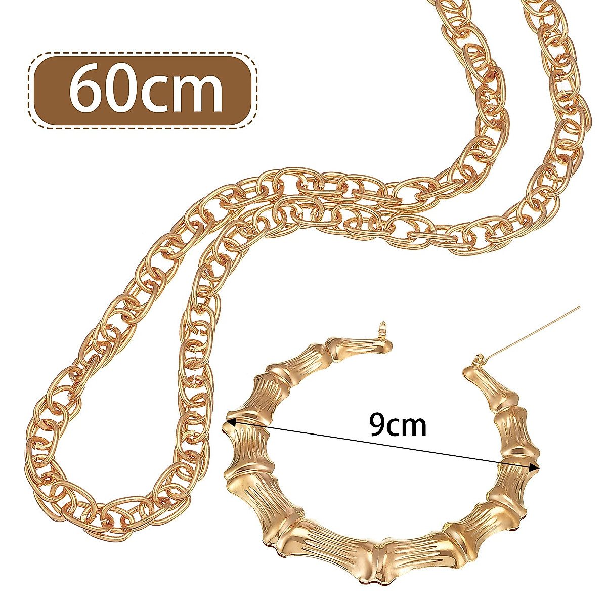 Hicarer 80s 90s Outfit Accessories for Women Men Hip Hop Costume Round Goggle Faux Gold Chain Earring Jewelry (Round Shape Earrings)