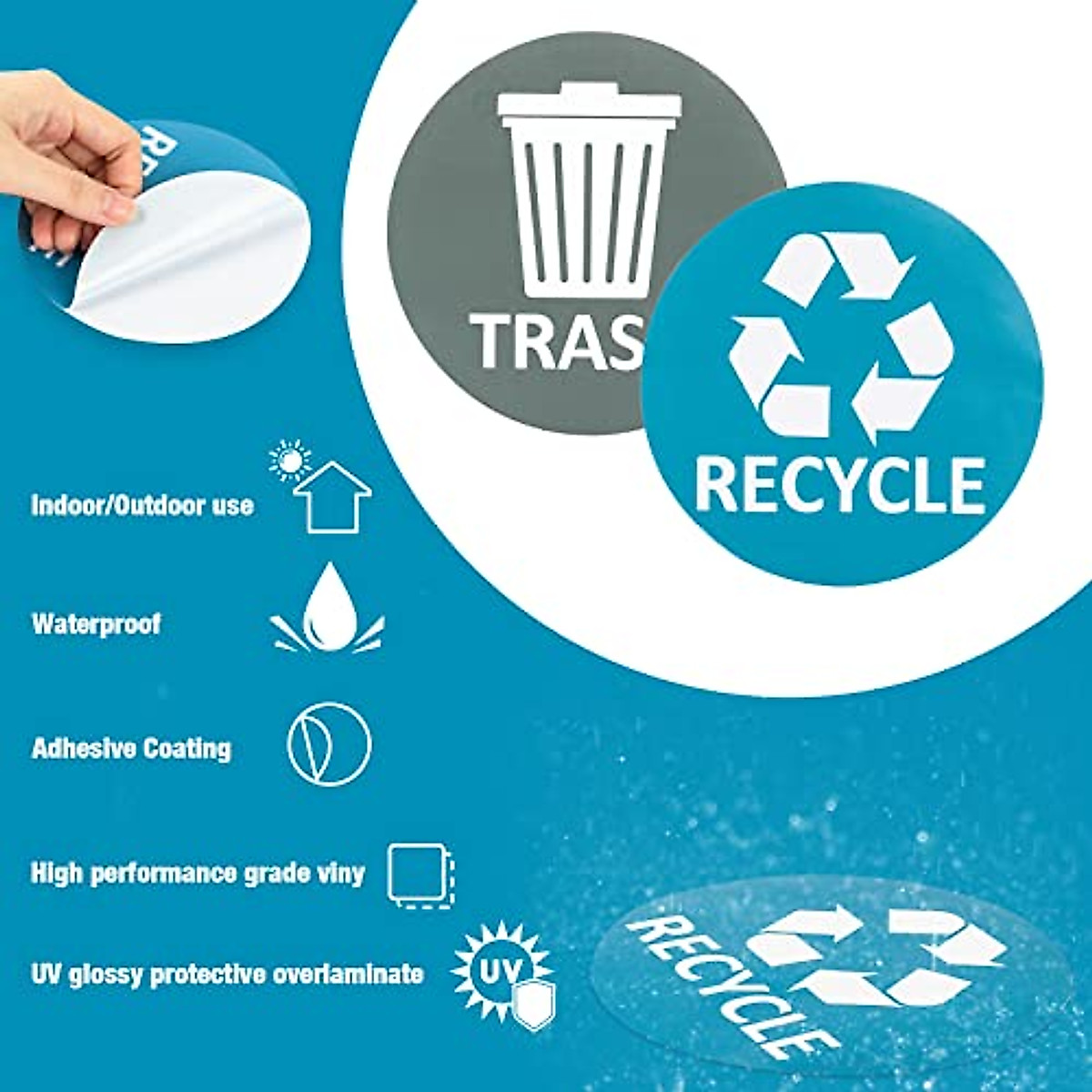 Sukh 8 Pack Recycle Sticker for Trash Can Large Sign Garbage Recycling Sticker Reuse Recycle Vinyl Perfect for Kitchen Necessity Home Essentials,Home, Office,Work,Commercial Event,Apartment,Hotel