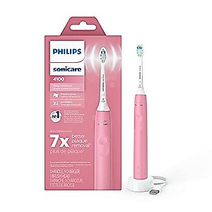 Philips Sonicare 4100 Rechargeable Electric Toothbrush, with Pressure Sensor, 2 Intensity Settings, SmarTimer and QuadPacer, 14-Day Battery Life, Deep Pink, Model HX3681/26