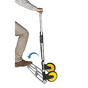 Mount-It! Folding Hand Truck and Dolly, 264 Lb Capacity Heavy-Duty Luggage Trolley Cart With Telescoping Handle and Rubber Wheels, Silver, Black, Yellow,