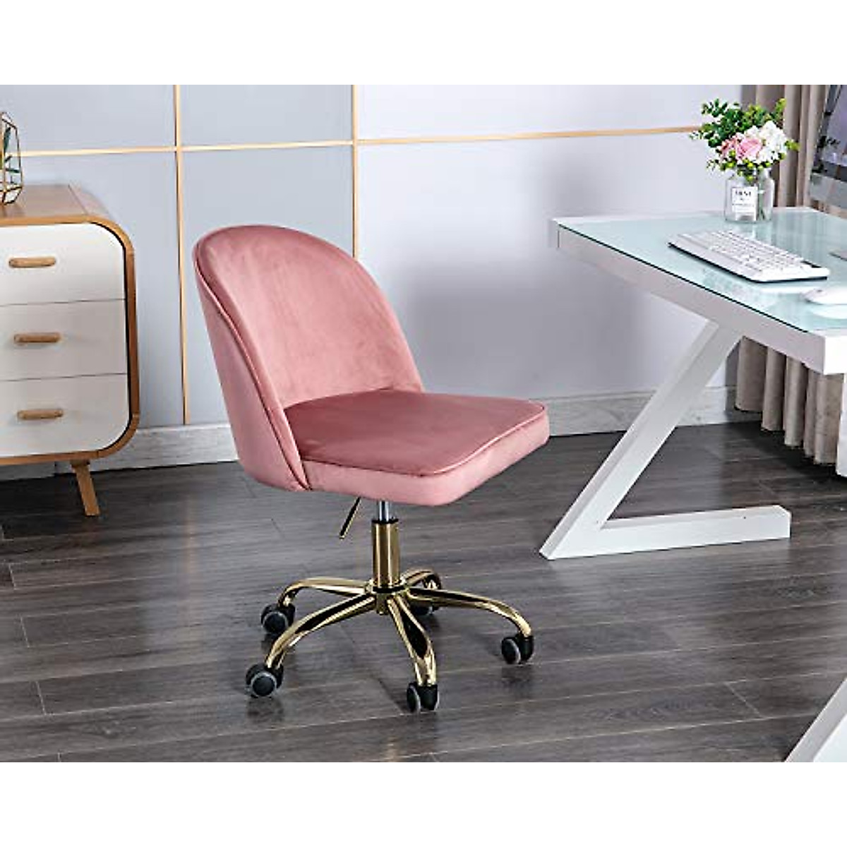 chairus Tufted Task Chair, Reception Chair with Height Adjustment (Armless Design for Small Homes and Offices), Rose Pink