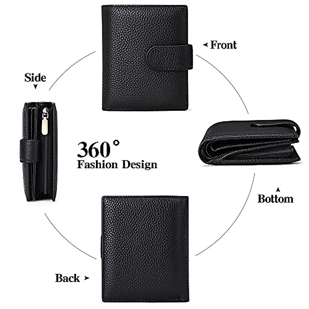 GAEKEAO Small Wallets for Women Genuine Leather RFID Blocking Zipper Pocket Bifold Wallet with ID Window