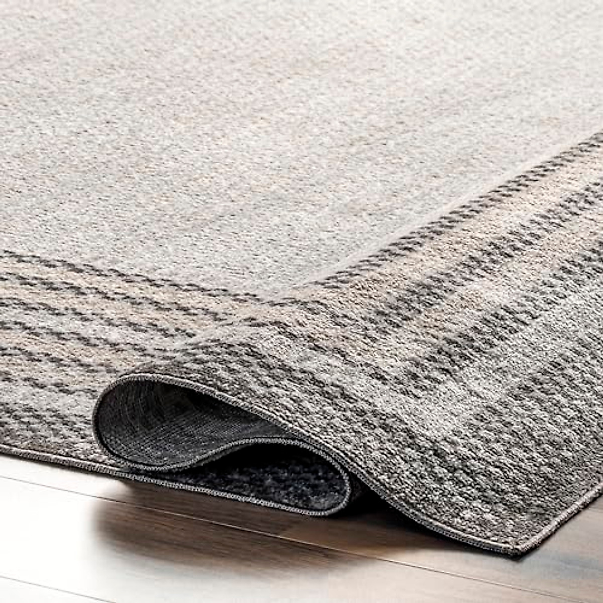 nuLOOM Anya Machine Washable Casual Border Area Rug, 4x6, Grey