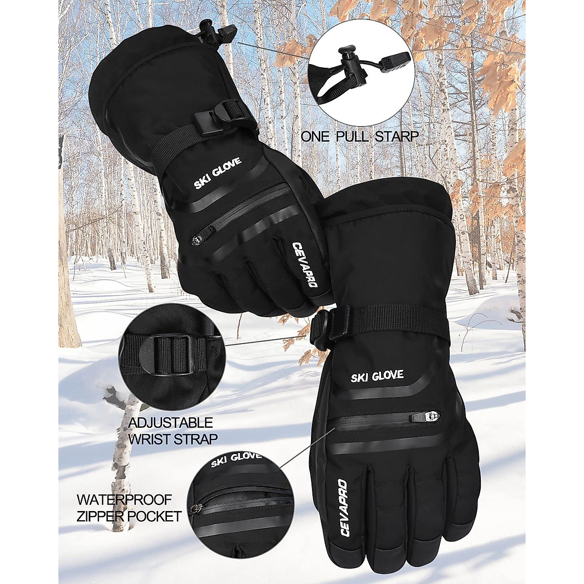 Cevapro Winter Gloves Snow Ski Gloves for Men Women Cold Weather, 3M Insulated Mens Womens Waterproof Gloves, -40℉ Touchscreen Skiing Snowboard Gloves