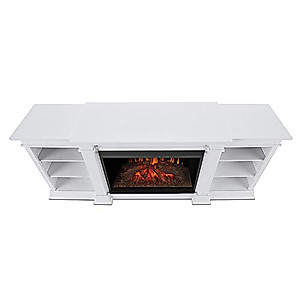 BOWERY HILL Contemporary Entertainment Fireplace Mantel Heater with Remote Control, Adjustable Led Flame, 1500W in White