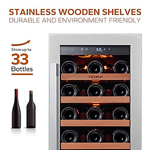 Ca'Lefort 15 Inch Wine Fridge, 33 Bottle Wine Cooler Refrigerator, 40-65°F Wine Refrigerator Glass Door, 3 LED Wine Fridge, Built-in or Freestanding Wine Fridge for Home/Bar/Kitchen (3.0 cu.ft)