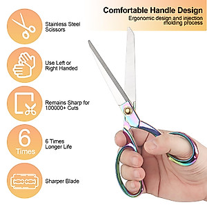 Sewing Scissors, Rkqoa Silver Dressmaker's Fabric Scissors, 8" Stainless Steel Shears, Sharp Knife Edge Fabric Heavy Duty Tailor Scissors for Cutting Leather Cloth, Right/Left Handed