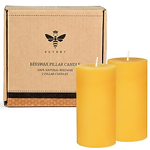 Natural Beeswax Pillar Candle, Smokeless Dripless Pure Beeswax Candle Set with Natural Scent for Room Decoration Prayer Party, Long Lasting Burn Time,1.89x3.86 inch (2 Pack),Brown Raw