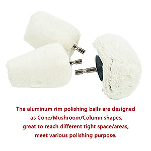 EMILYPRO Aluminum Polishing Wheel for Drill Chrome Rim Manifold Polishing Kit 3" x 1/4" Hex Shank Cone/Mushroom/Column - 3pcs